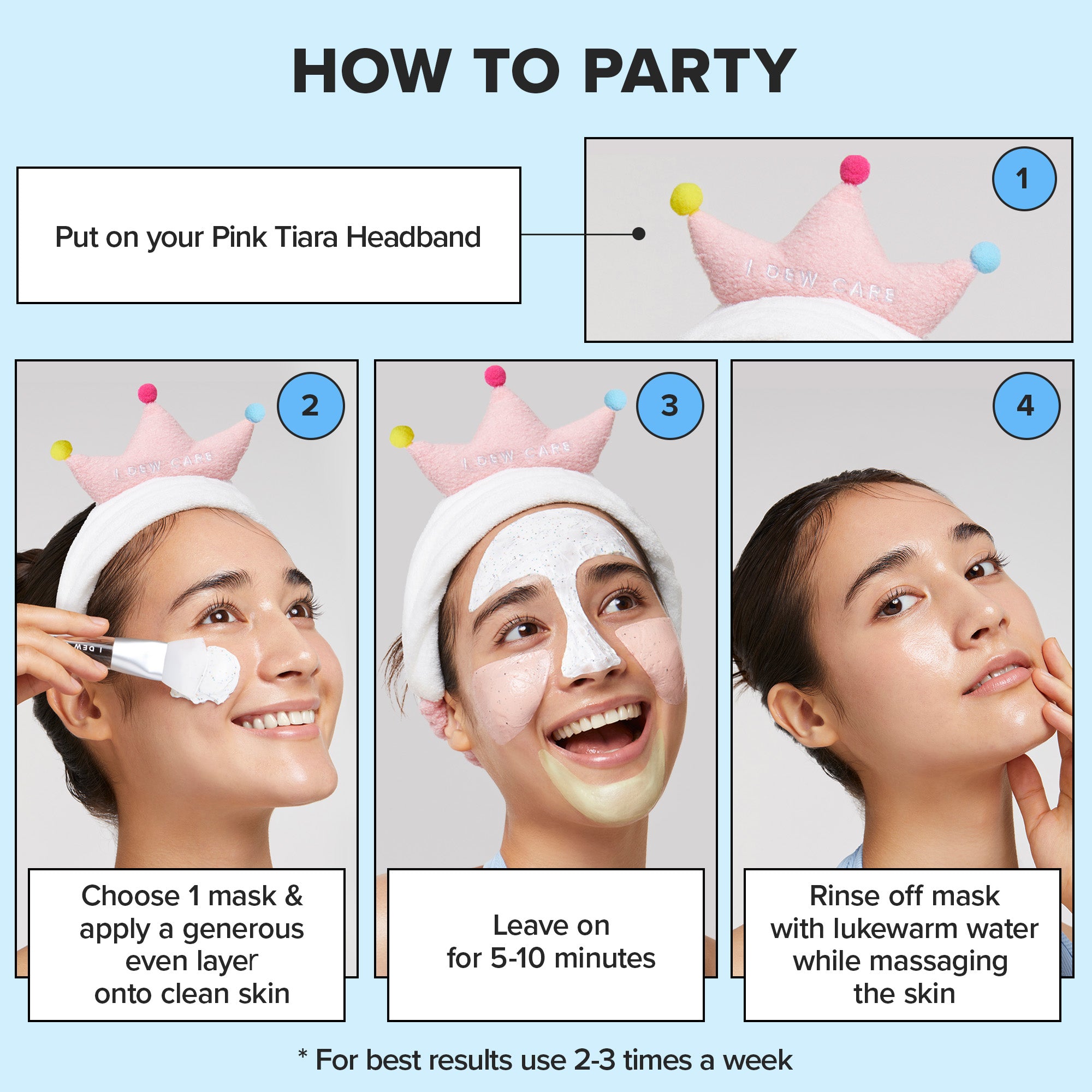 I DEW CARE Scoop Party | Wash-off Mask Starter Set with Headband